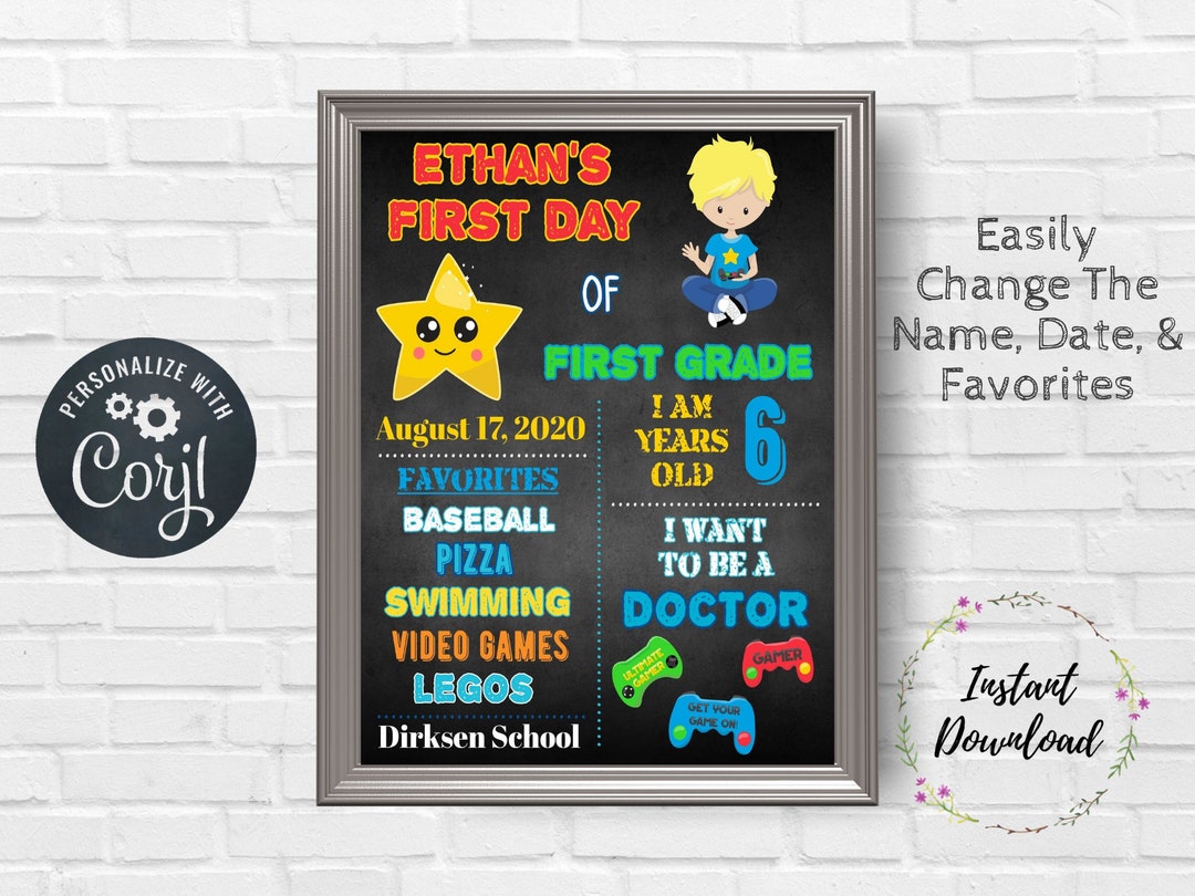Editable Video Game Back to School Sign, Boy Gamer, Favorites,1st Day ...