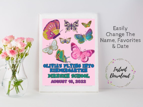 Editable Butterfly Back to School Sign Kindergarten New - Etsy
