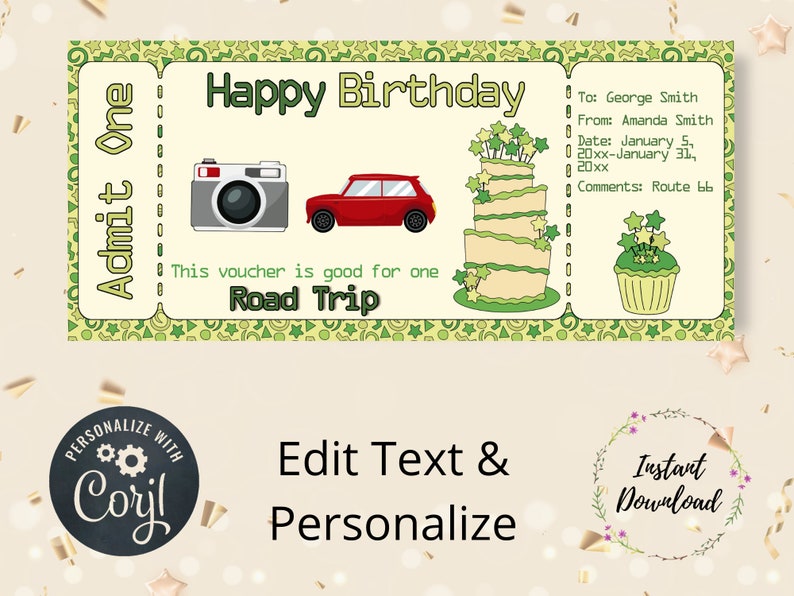 Editable Road Trip Birthday Voucher, Gift Certificate, Gift Voucher ...