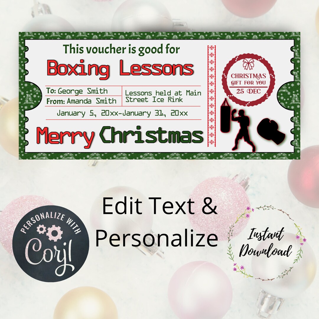Editable Boxing Lessons Christmas Voucher, Gift Certificate, Gift ...