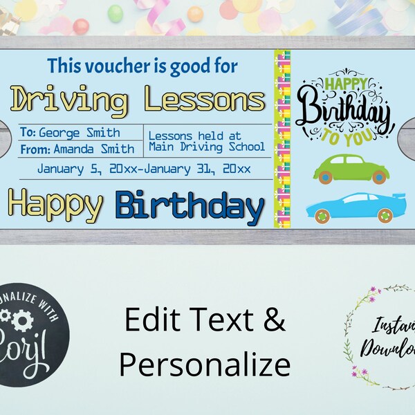 Printable Driving Lesson Voucher - Etsy UK