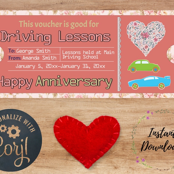 Driving Lesson Voucher Printable - Etsy Canada