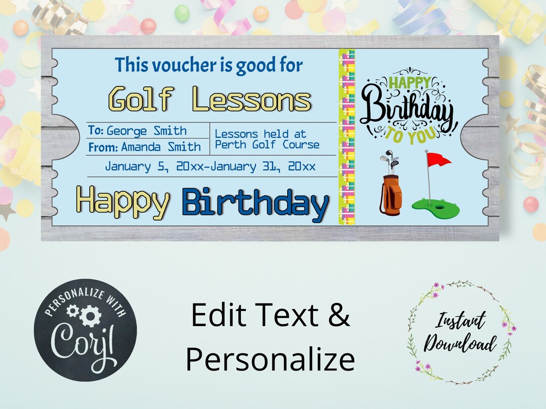 Editable Golf Lessons Birthday Voucher, Gift Certificate, Gift Voucher ...