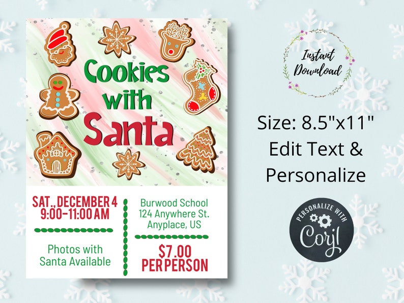 Editable Cookies With Santa Flyer, Santa Invitation, Kids School Party ...