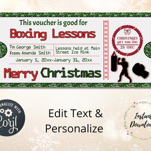 Editable Boxing Lessons Christmas Voucher, Gift Certificate, Gift ...
