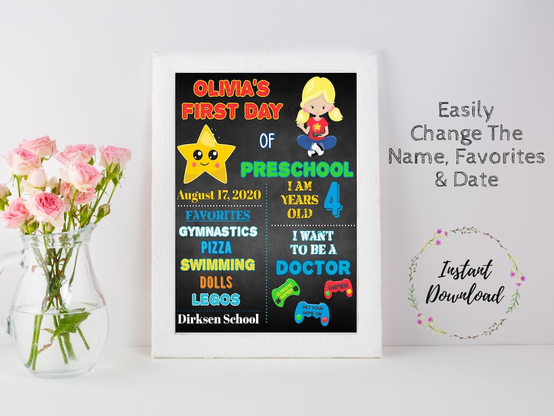 Editable Video Game Back to School Sign, Girl Gamer, 1st Day of School ...