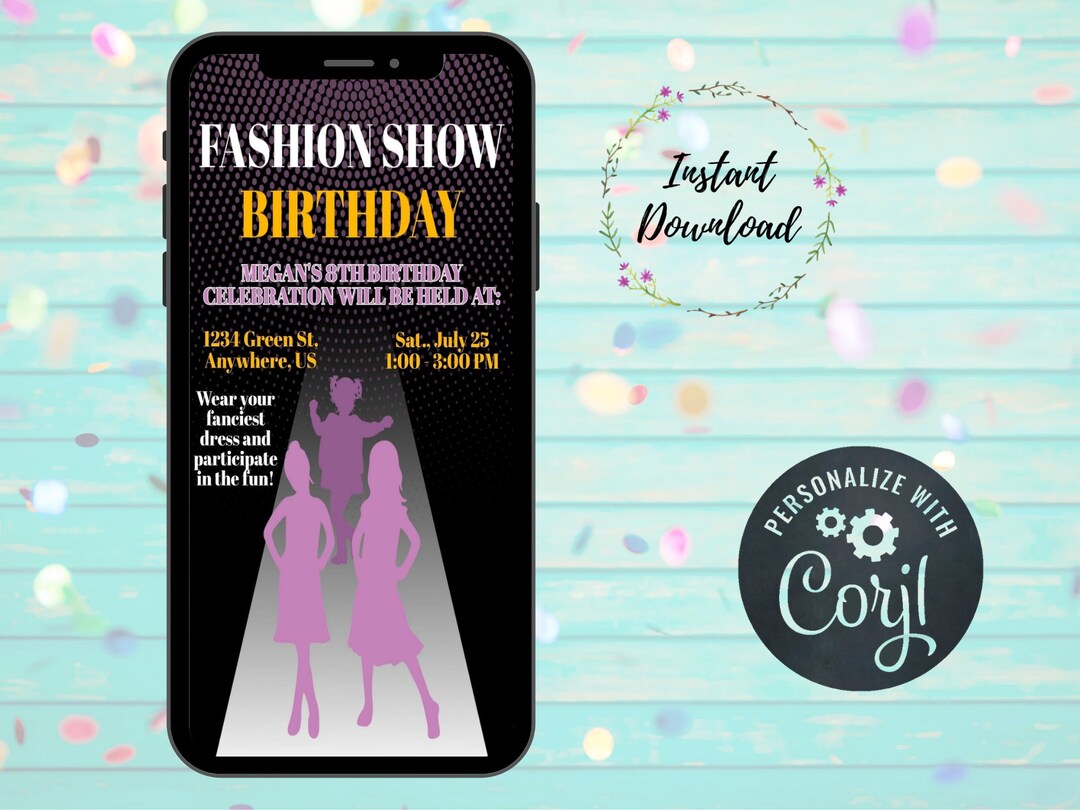 Editable Fashion Show Birthday Smartphone Invitation, Dress up Party ...