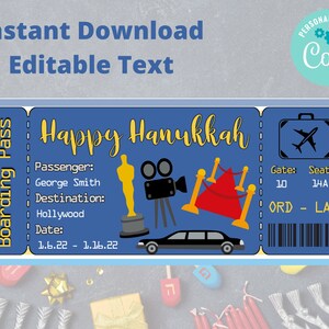 Editable Hanukkah Boarding Pass Ticket Gift Voucher - Etsy