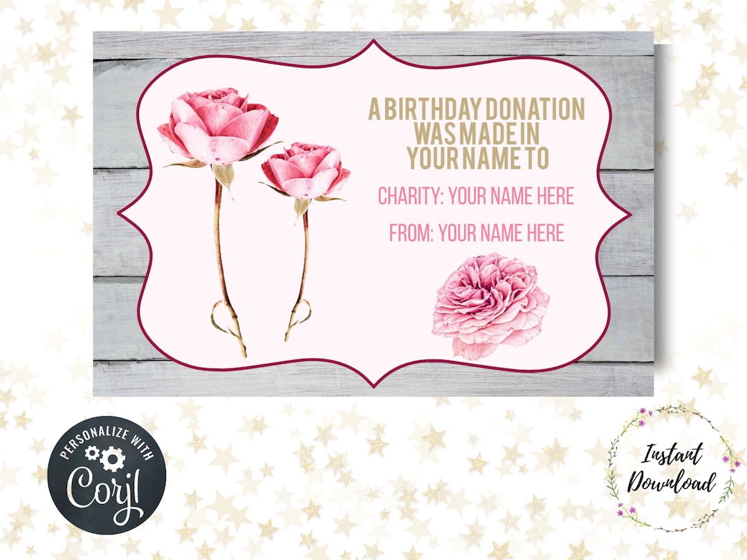 Editable Birthday Donation & Contribution Card, Birthday Charity ...