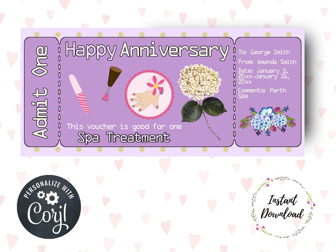 Editable Spa Treatment Anniversary Voucher, Gift Certificate, Gift ...