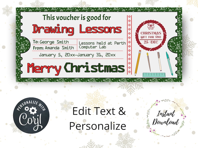Editable Drawing Lessons Christmas Voucher, Gift Certificate, Gift ...