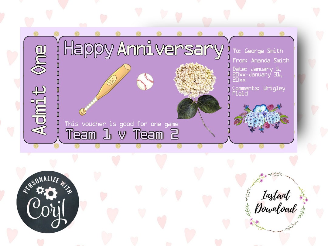 Editable Baseball Game Anniversary Voucher, Gift Certificate, Gift ...