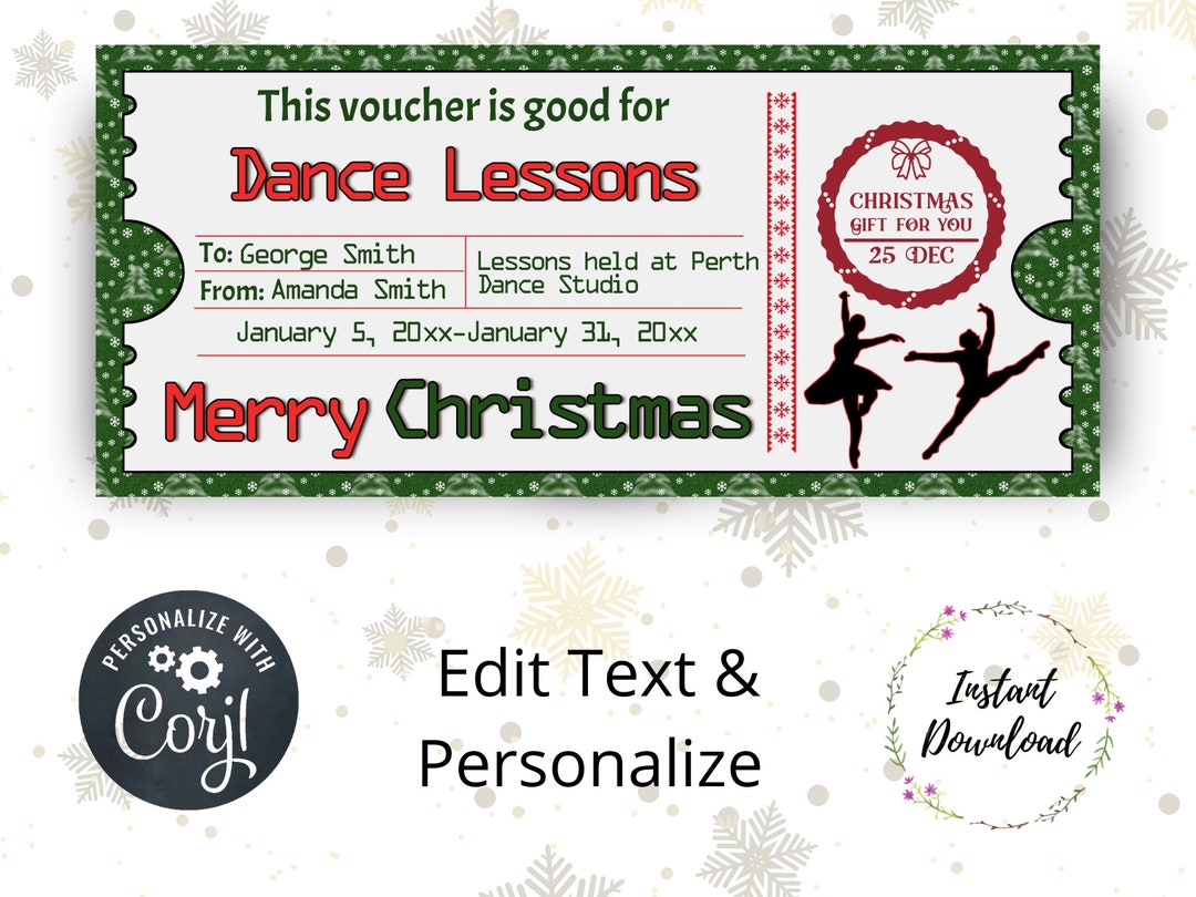 Editable Dance Lessons Christmas Voucher, Gift Certificate, Gift ...