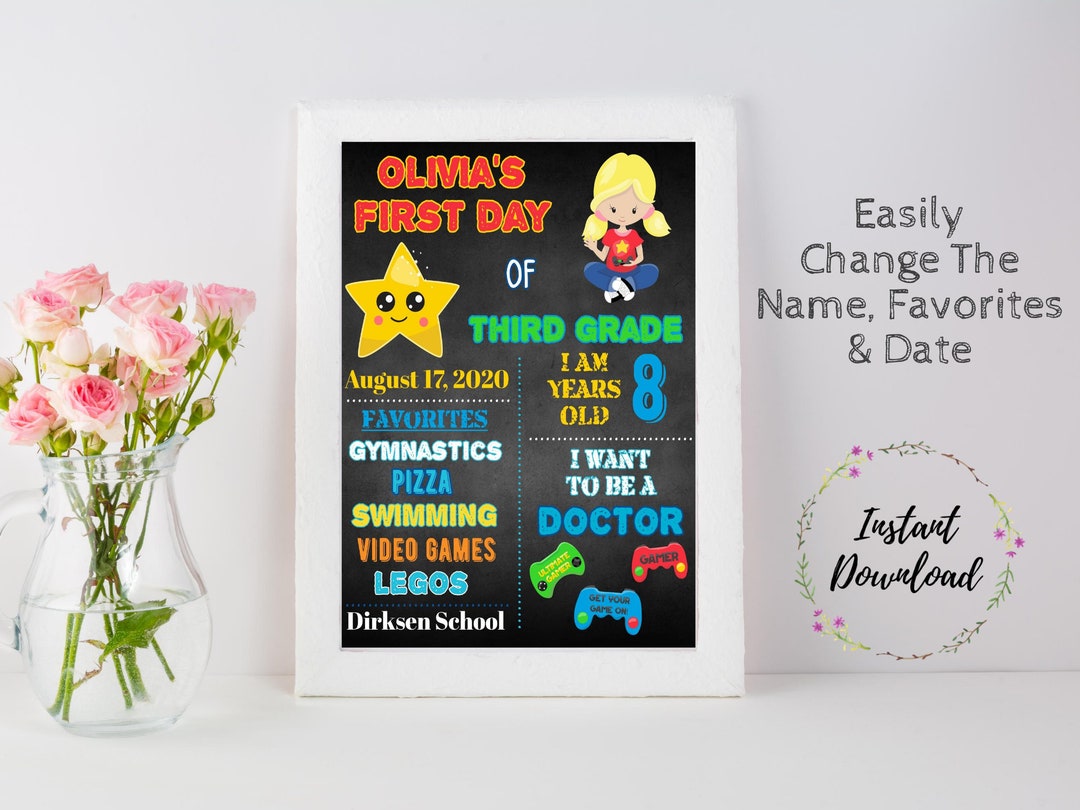 Editable Video Game Back to School Sign, Girl Gamer, Favorites,1st Day ...