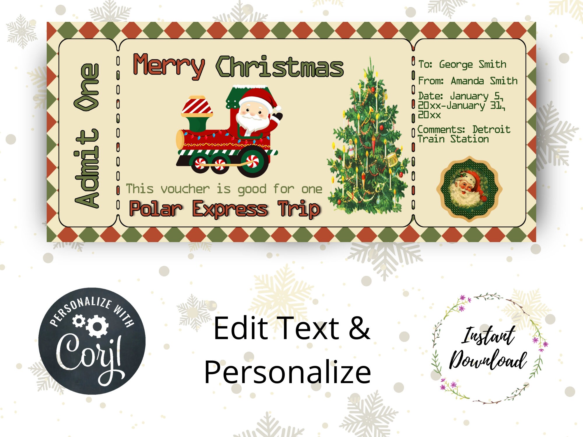 Editable Polar Express Christmas Voucher, Gift Certificate, Gift ...
