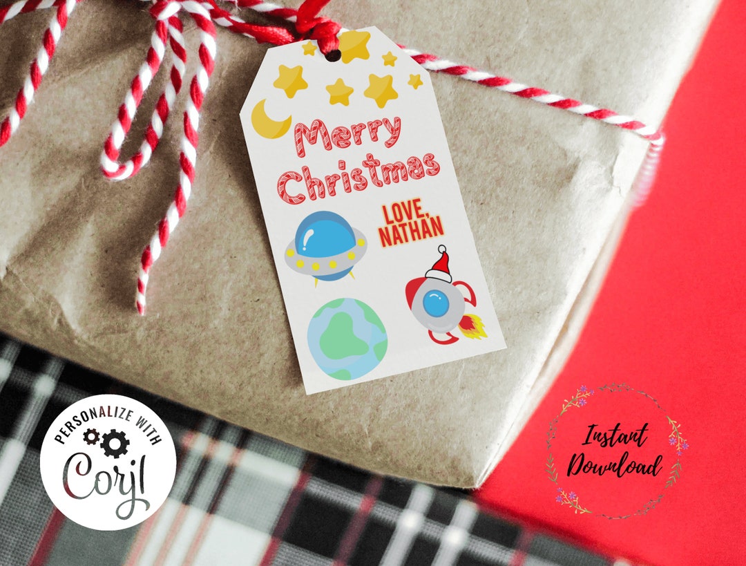 Editable Space Christmas Gift Tag, Astronaut, Outer Space, Rocket ...