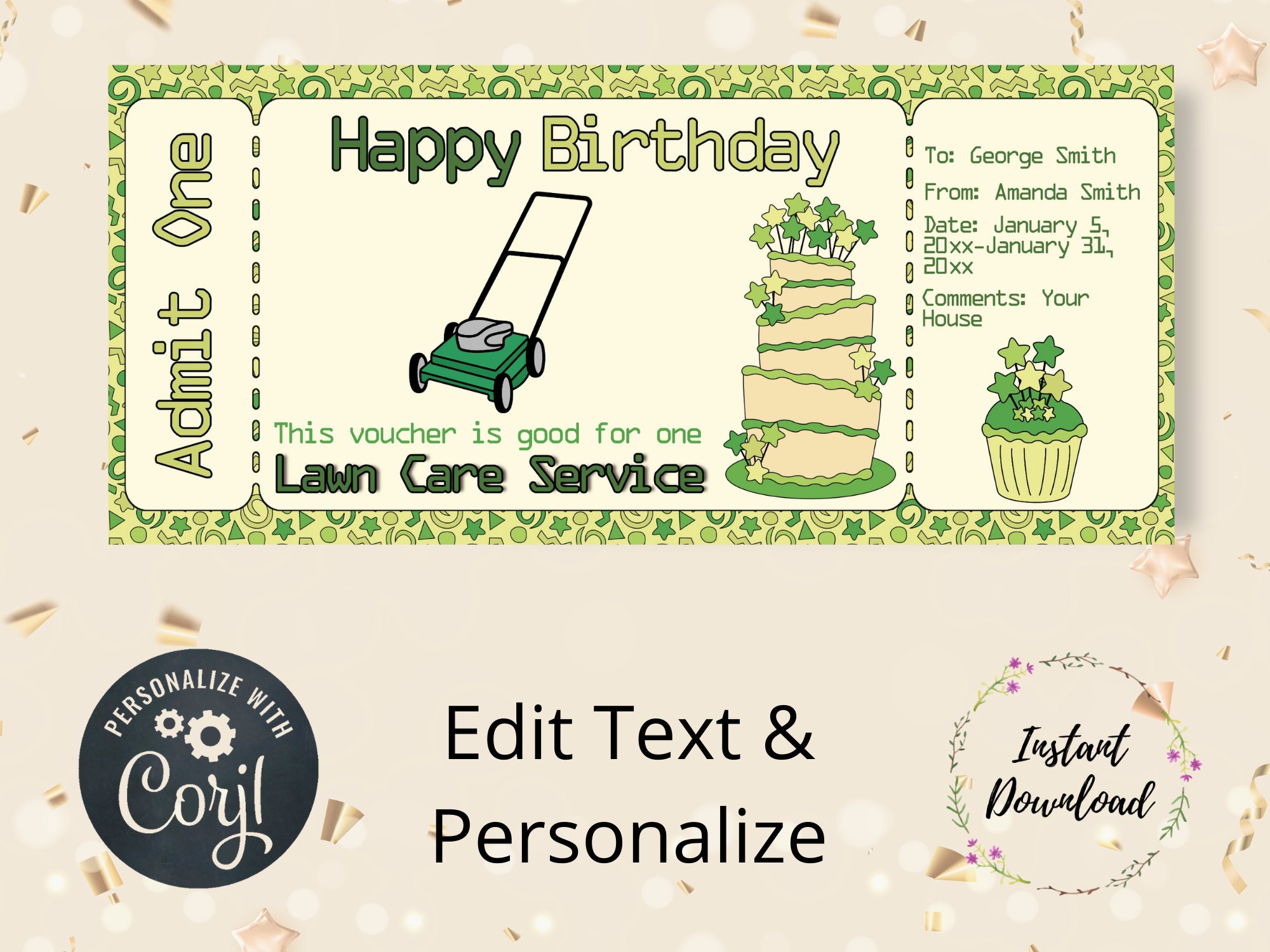 Editable Lawn Care Service Birthday Voucher, Gift Certificate, Gift ...