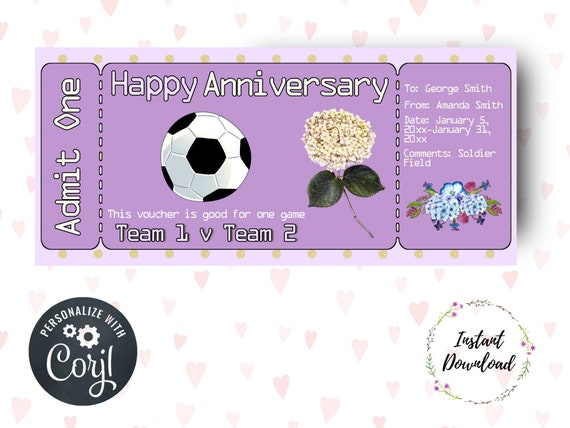 Editable Soccer Game Anniversary Voucher Gift Certificate - Etsy