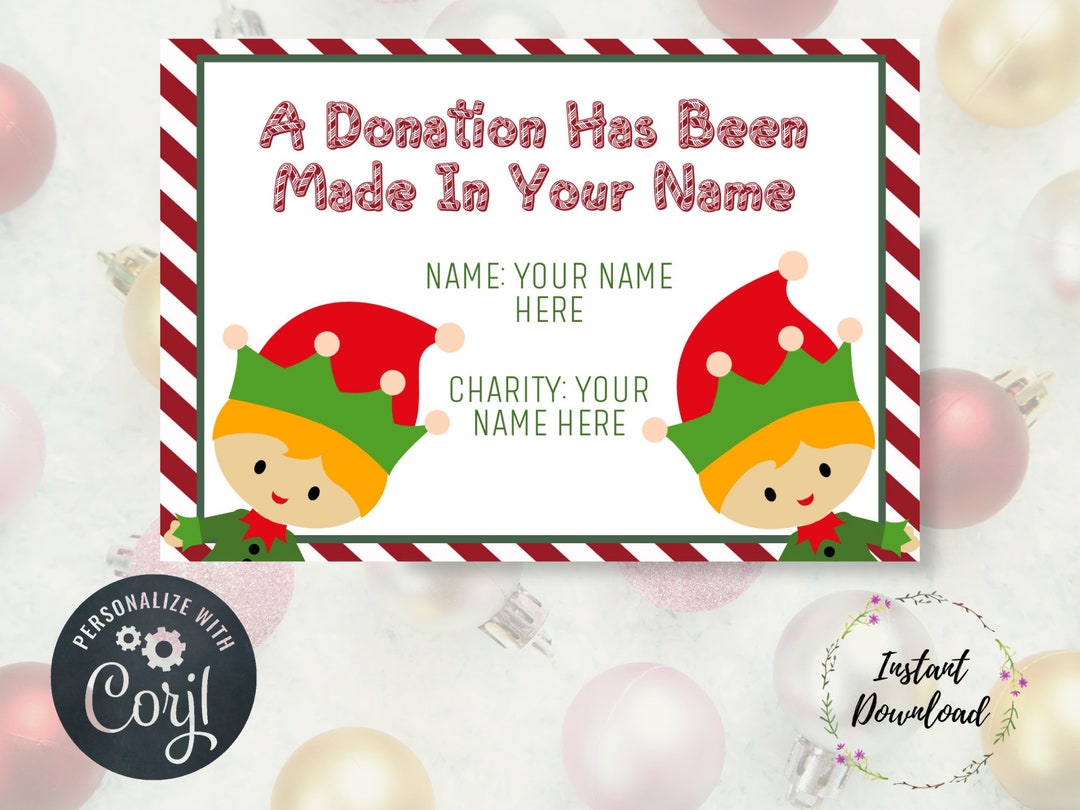 Editable Christmas Donation & Contribution Card, Christmas Elf ...