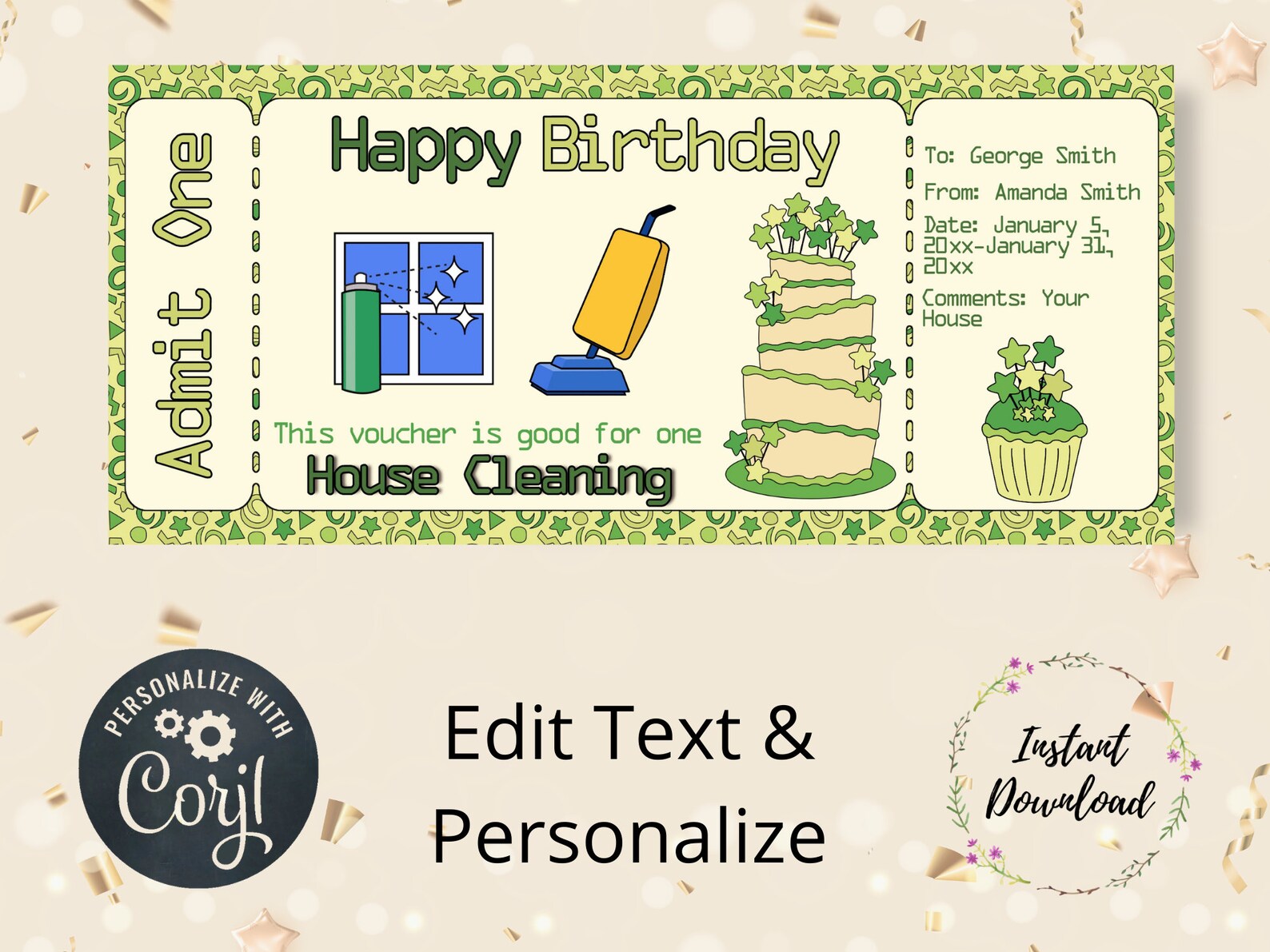 Editable House Cleaning Birthday Voucher, Gift Certificate, Gift ...