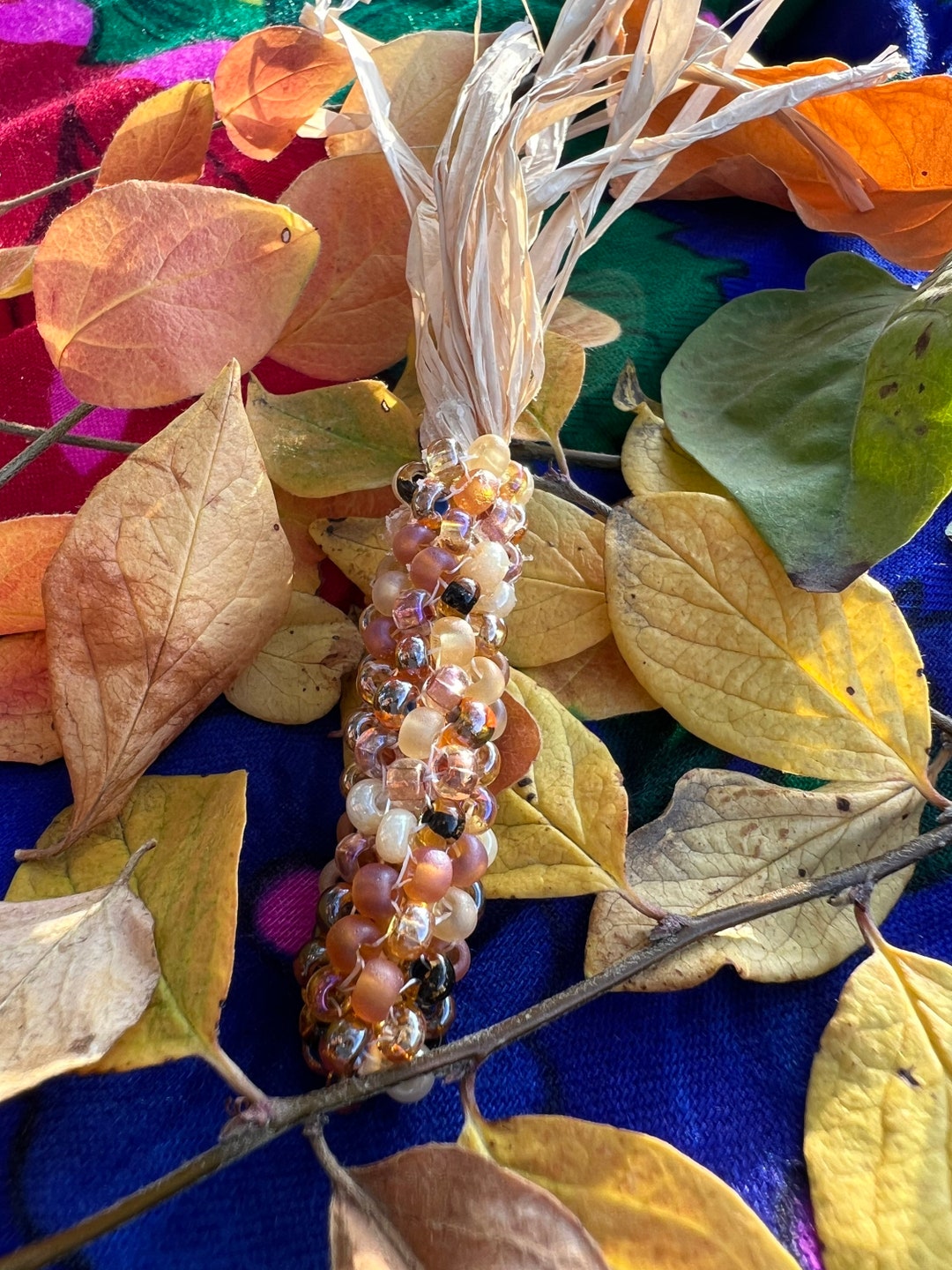 Native American Beaded Corn Pin - Light Brown & Tan - Pin - Raffia ...