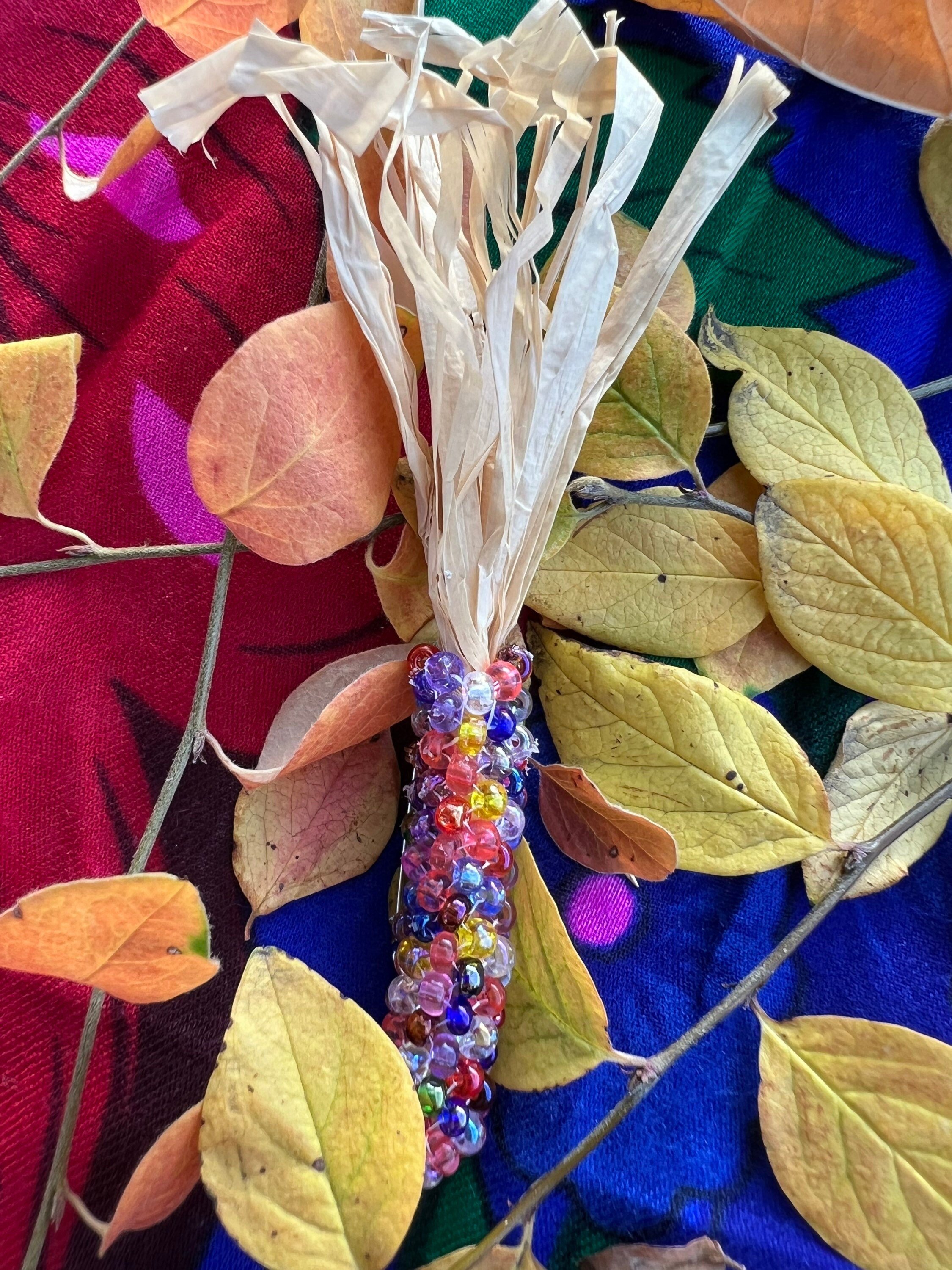 Native American Beaded Corn Pin - Rainbow Colors - Pin - Raffia Husks ...