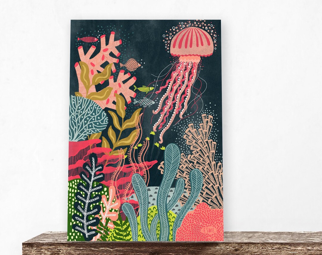 Bright Ocean Marine Life Jellyfish Print - Etsy