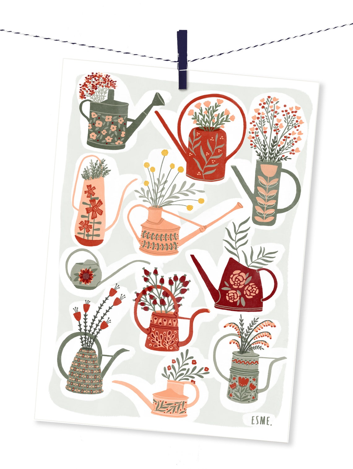 Floral Watering Can Print Poster Illustration - Etsy UK