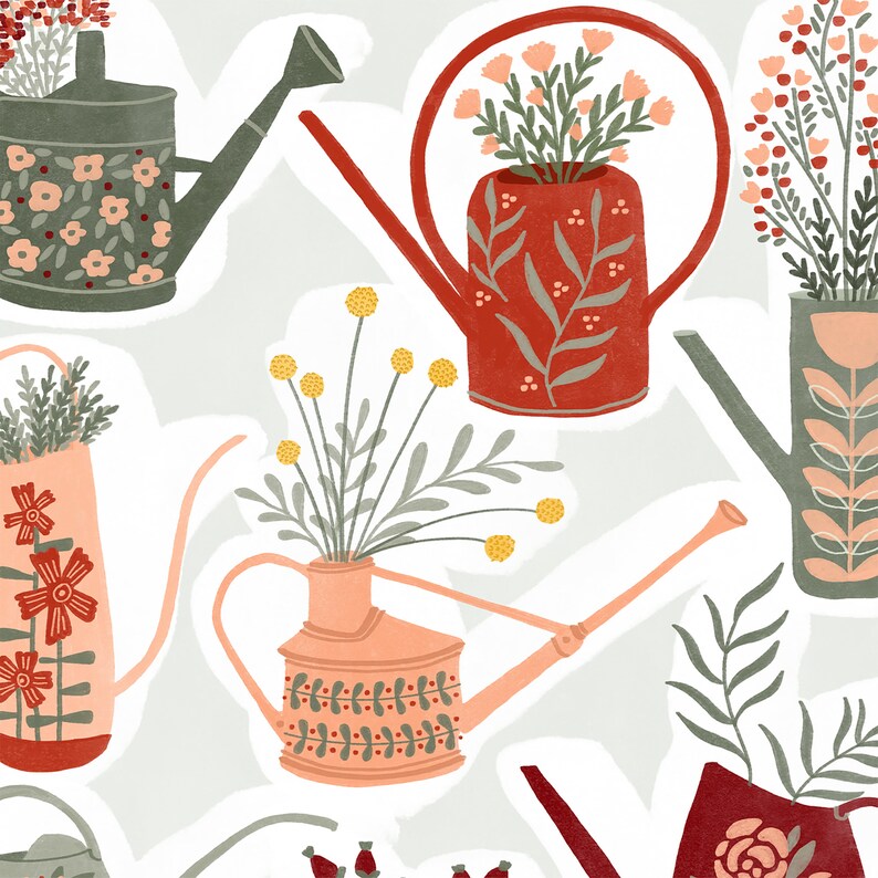 Floral Watering Can Print Poster Illustration - Etsy UK