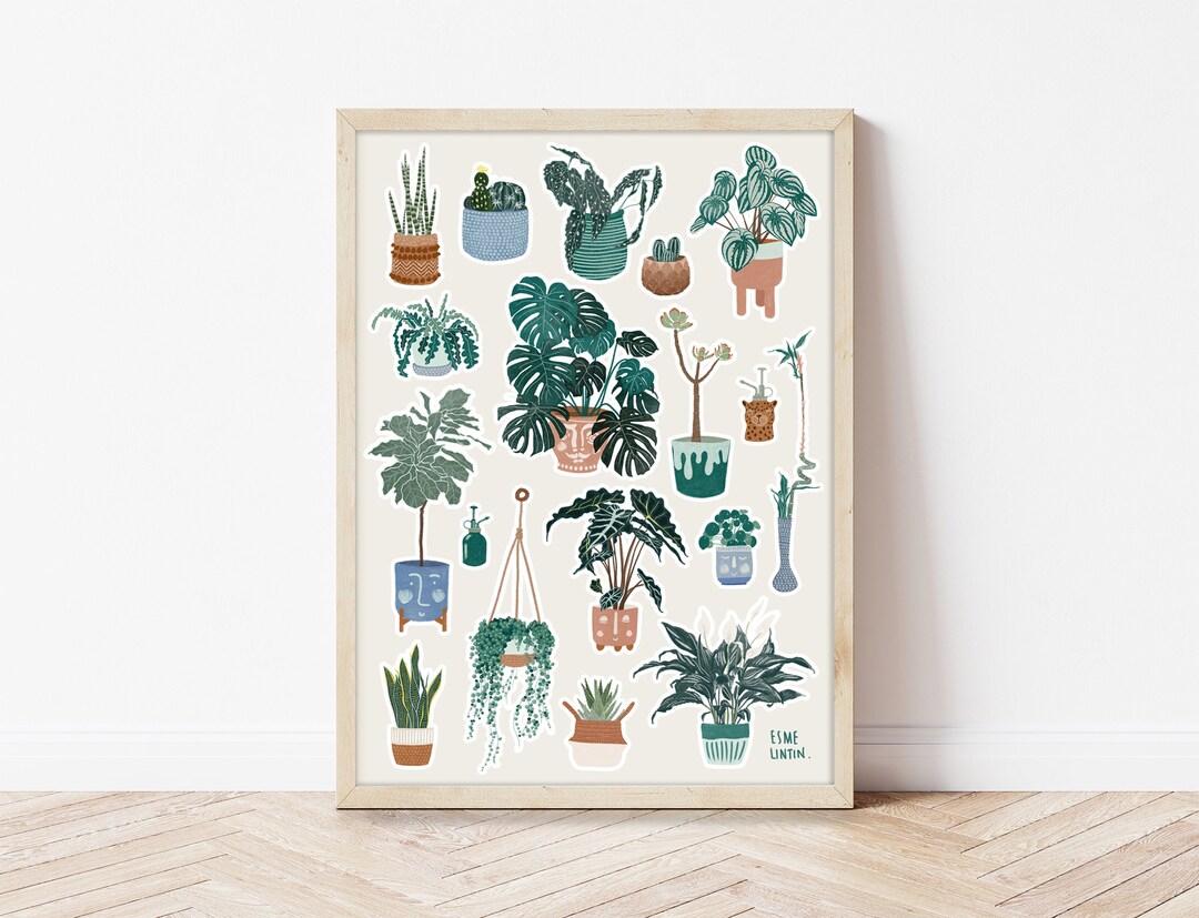 House Plant Poster Illustration Print Terracotta Blues - Etsy