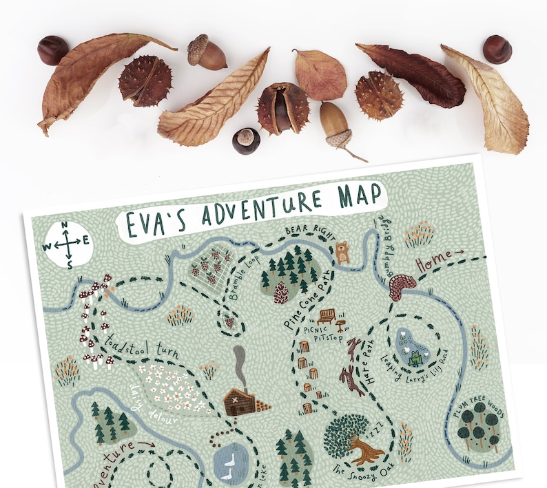 Personalised Children's Adventure Woodland Map Print Poster - Etsy UK