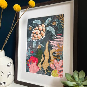 Ocean Marine Life Sea Turtle Coral Reef Print - Etsy