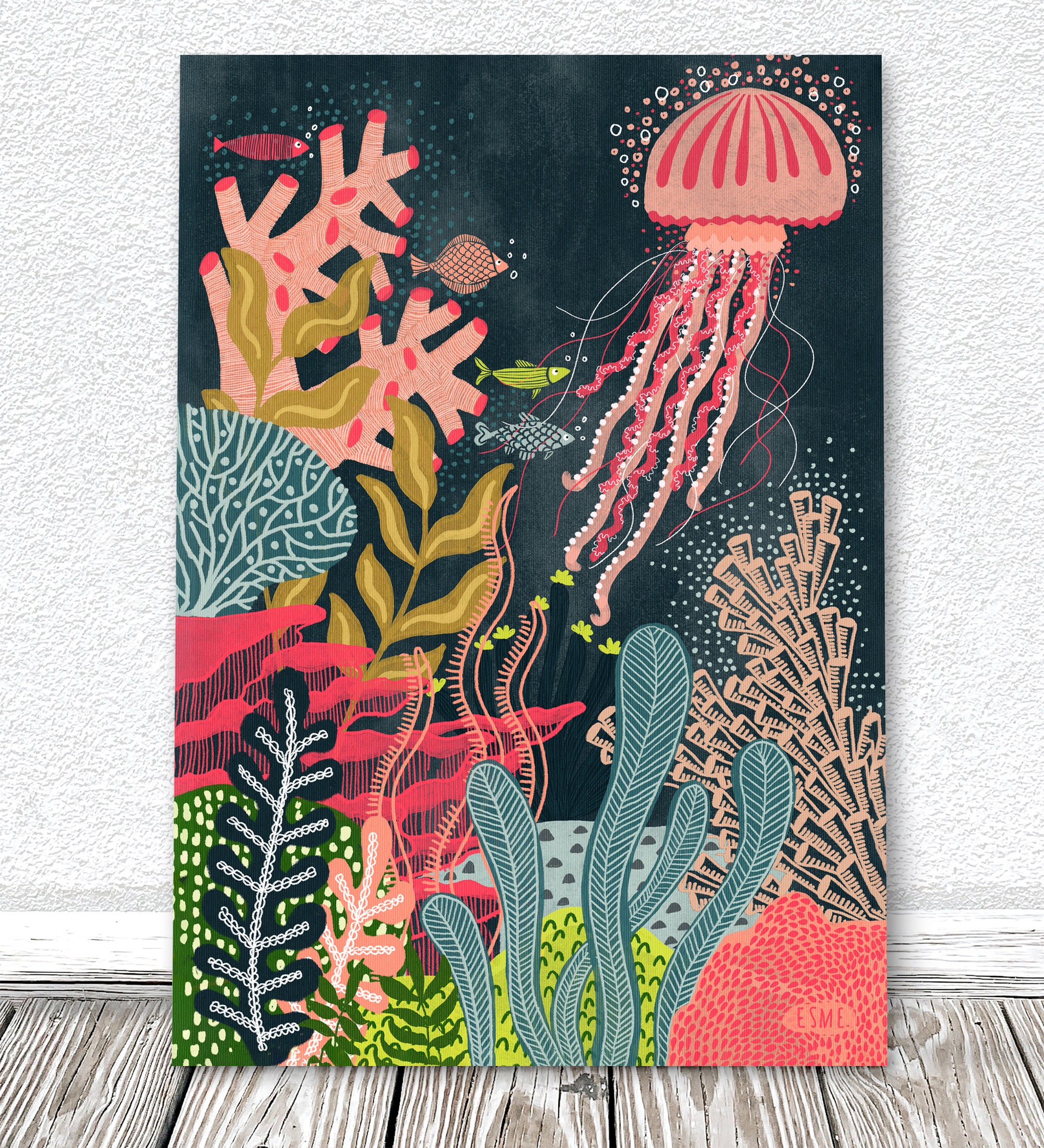 Bright Ocean Marine Life Jellyfish Print - Etsy