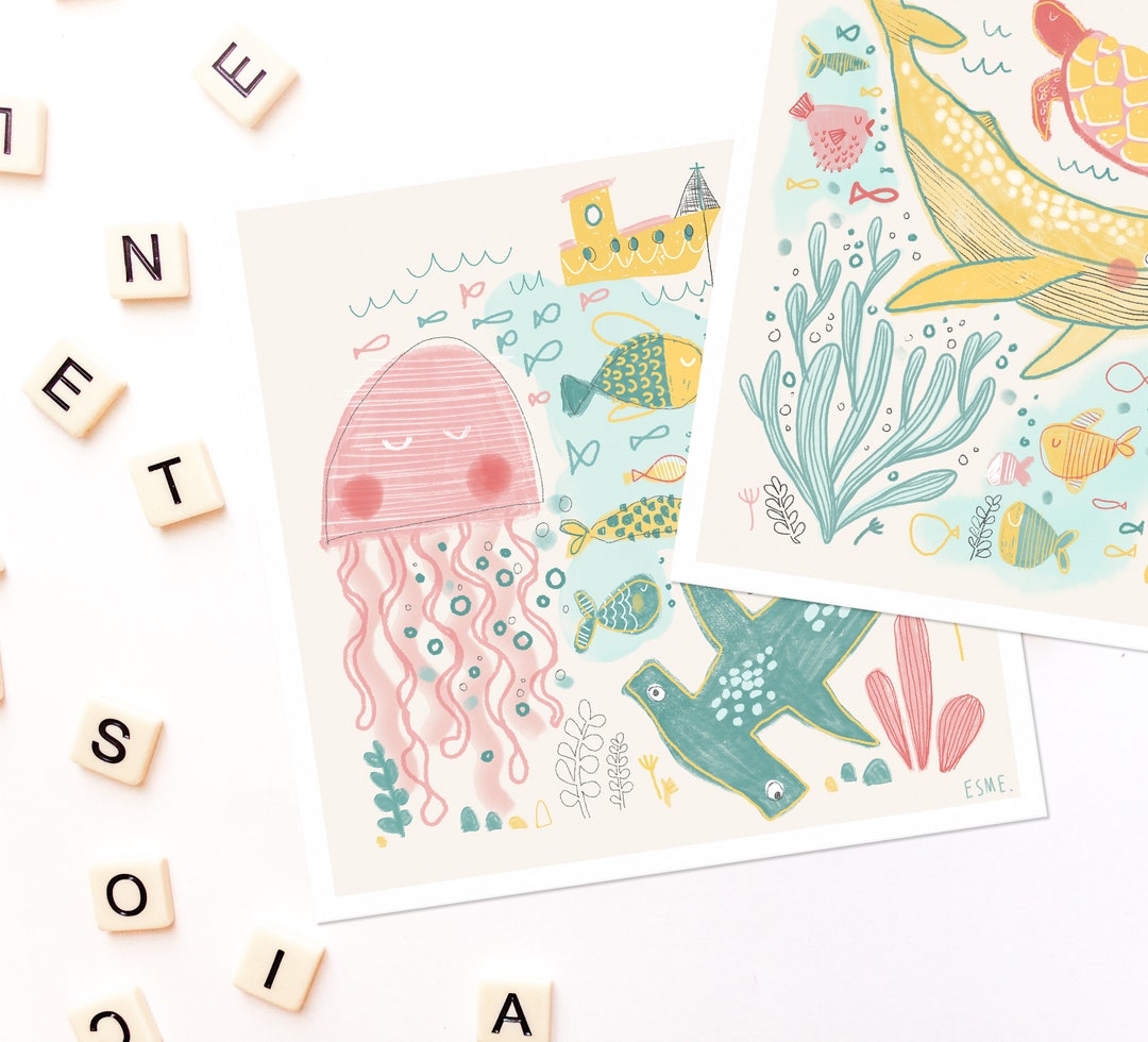 Kids Room Ocean Scene Print Pair - Etsy