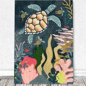 Ocean Marine Life Sea Turtle Coral Reef Print - Etsy