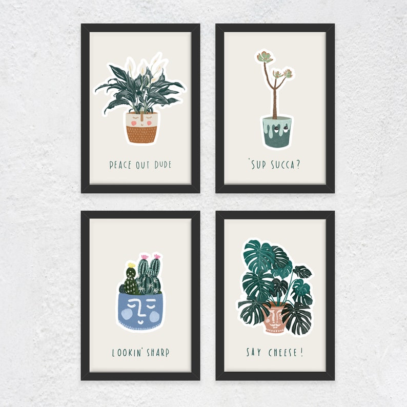 Funny Pun House Plant Illustration Print Set - Etsy