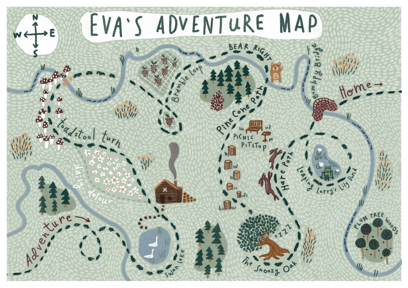 Personalised Children's Adventure Woodland Map Print Poster - Etsy UK