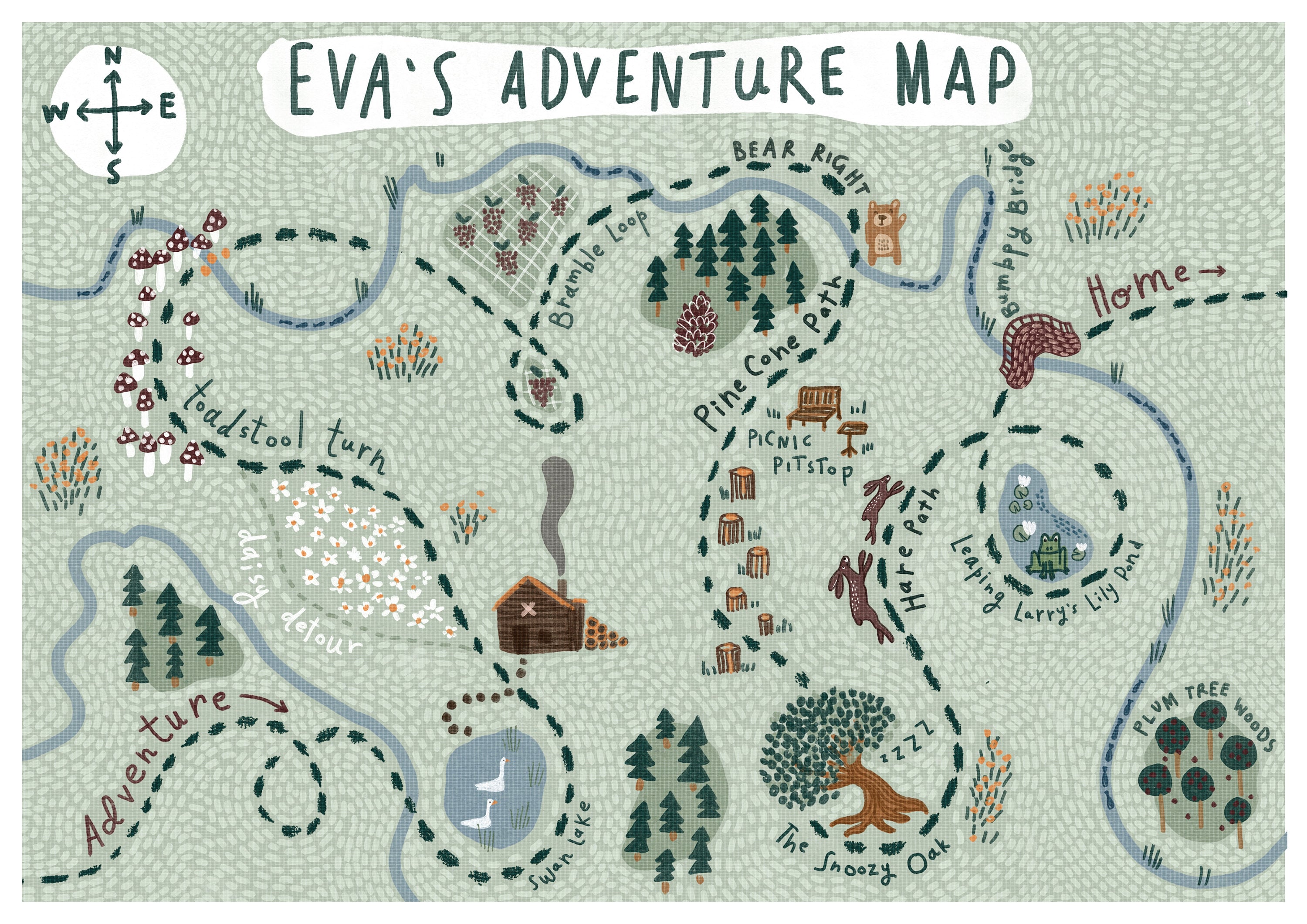 Personalised Children's Adventure Woodland Map Print | Etsy