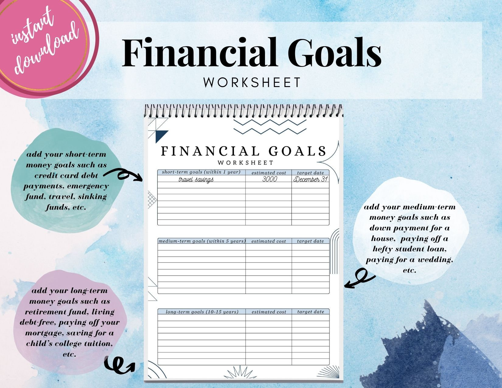 Goal Tracker, Financial Goals Tracker, Planner Templates, Money Goals ...