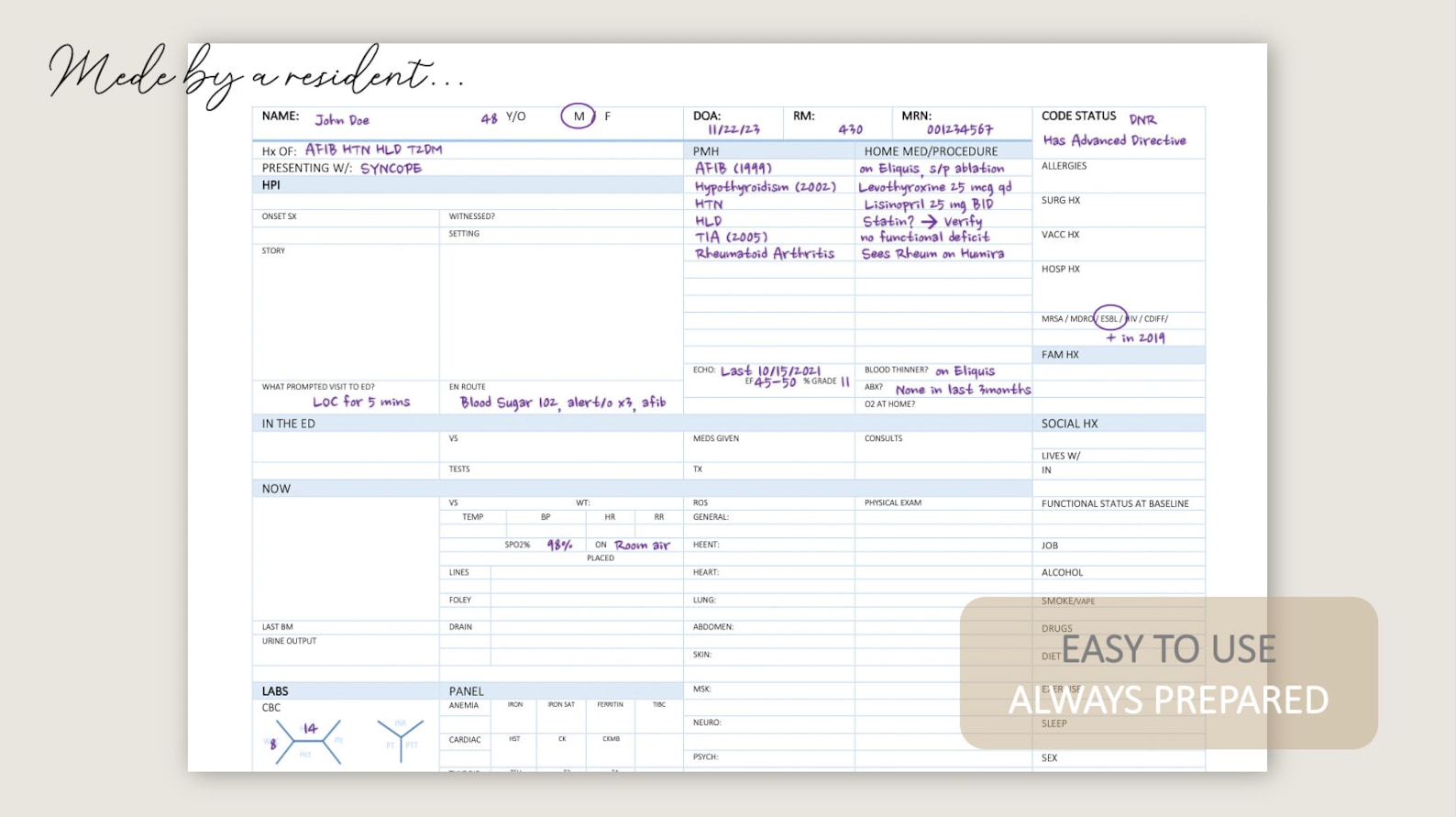 Resident Medical Nursing PA Student H&P Template| Scutsheet Report ...