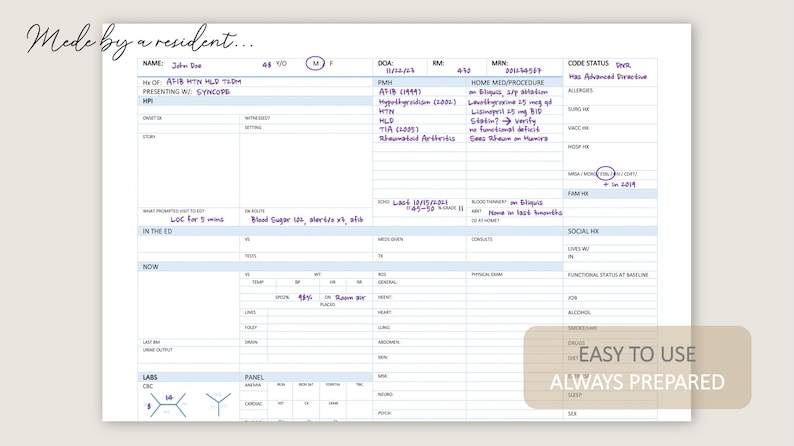Resident Medical Nursing PA Student H&P Template| Scutsheet Report ...