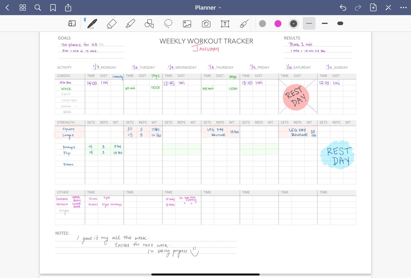 WEEKLY WORKOUT Fitness Exercise Tracker Printable Digital Weekly ...