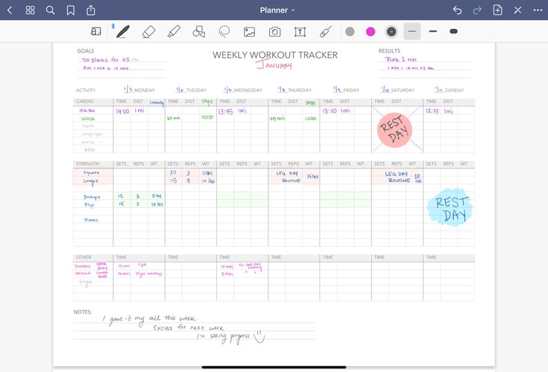 WEEKLY WORKOUT Fitness Exercise Tracker Printable Digital Weekly ...