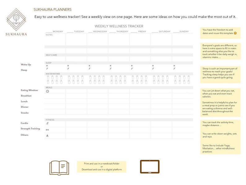 WEEKLY WELLNESS Tracker Printable Digital Weekly Wellness Planner ...