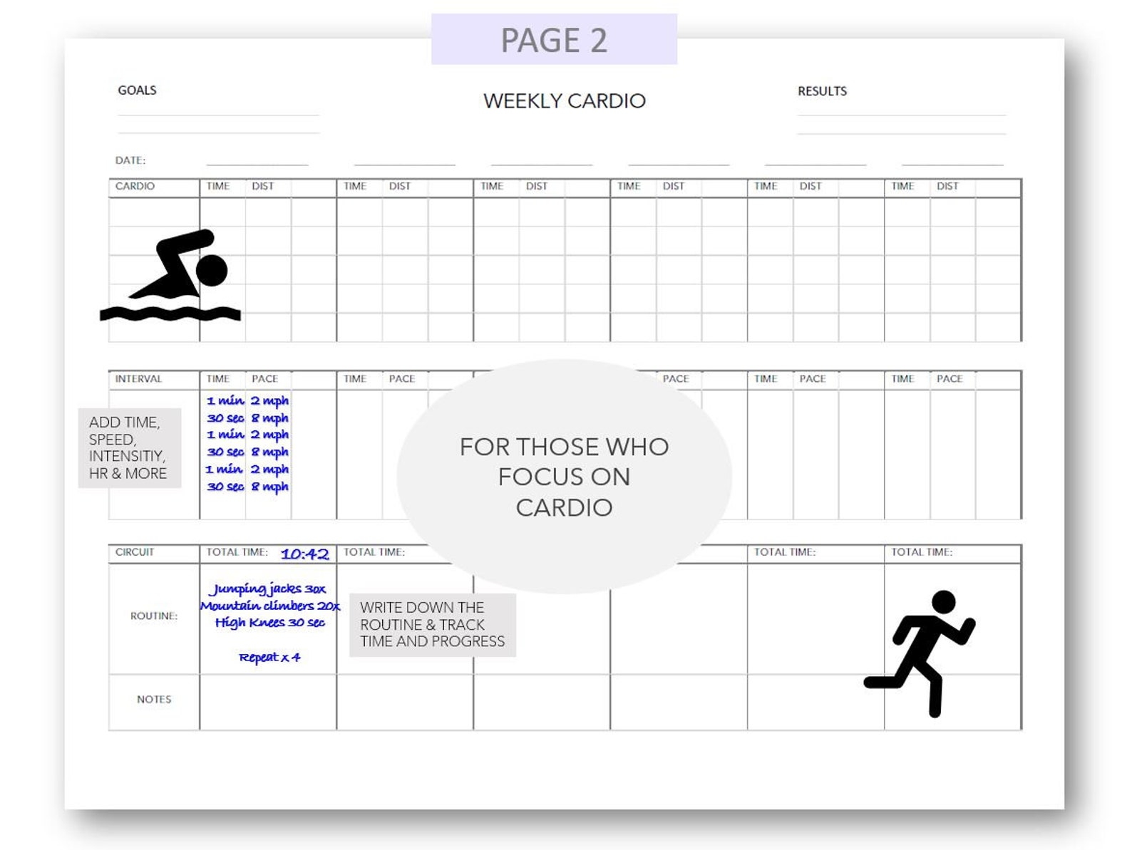 WEEKLY WORKOUT Fitness Exercise Tracker Printable Digital 6 Day Weekly ...