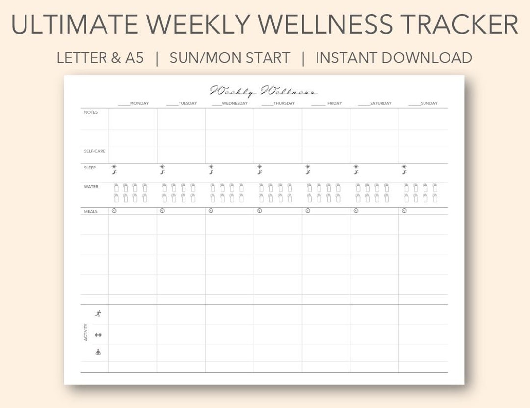 WEEKLY WELLNESS Tracker Ultimate Printable Digital Weekly Wellness ...