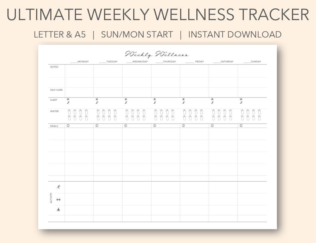 WEEKLY WELLNESS Tracker Ultimate Printable Digital Weekly Wellness ...