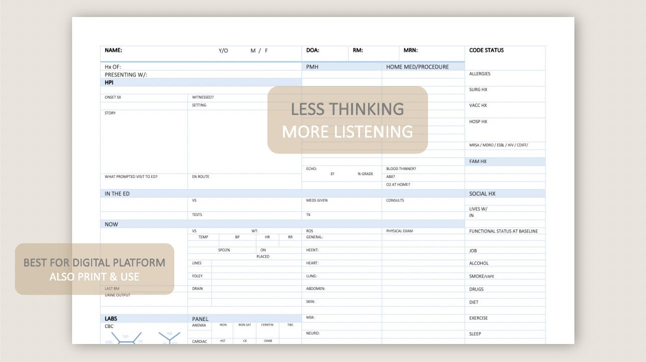 Resident Medical Nursing PA Student H&P Template| Scutsheet Report ...