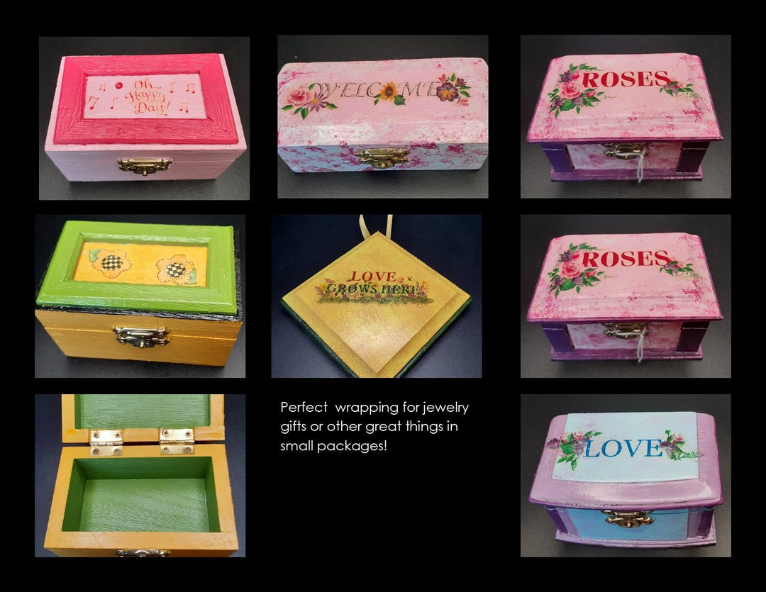Hand-painted Wooden Boxes With Decals - Etsy