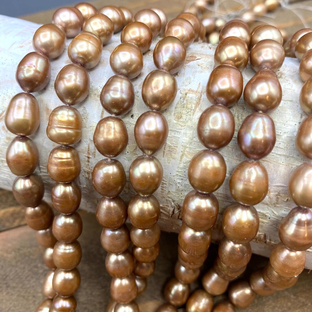 One Strand of Large 11x9mm Dark Gold Freshwater Pearls, 11x9mm Gold ...